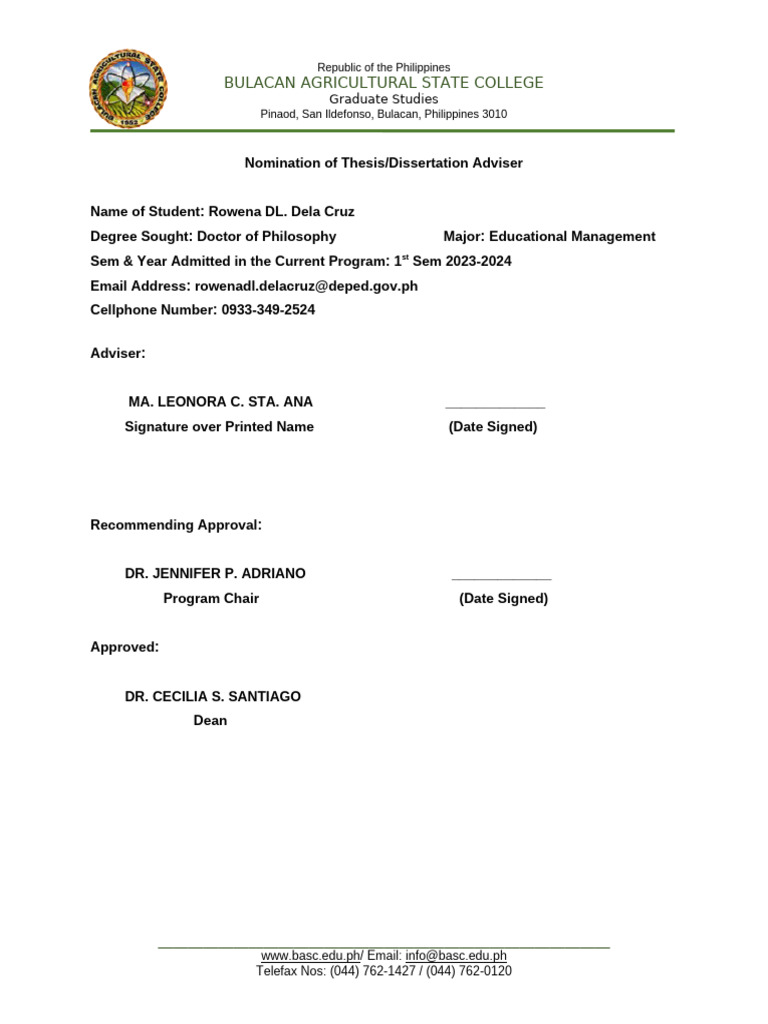 Form - Nomination For Thesis or Dissertation Adviser | PDF | Wellness