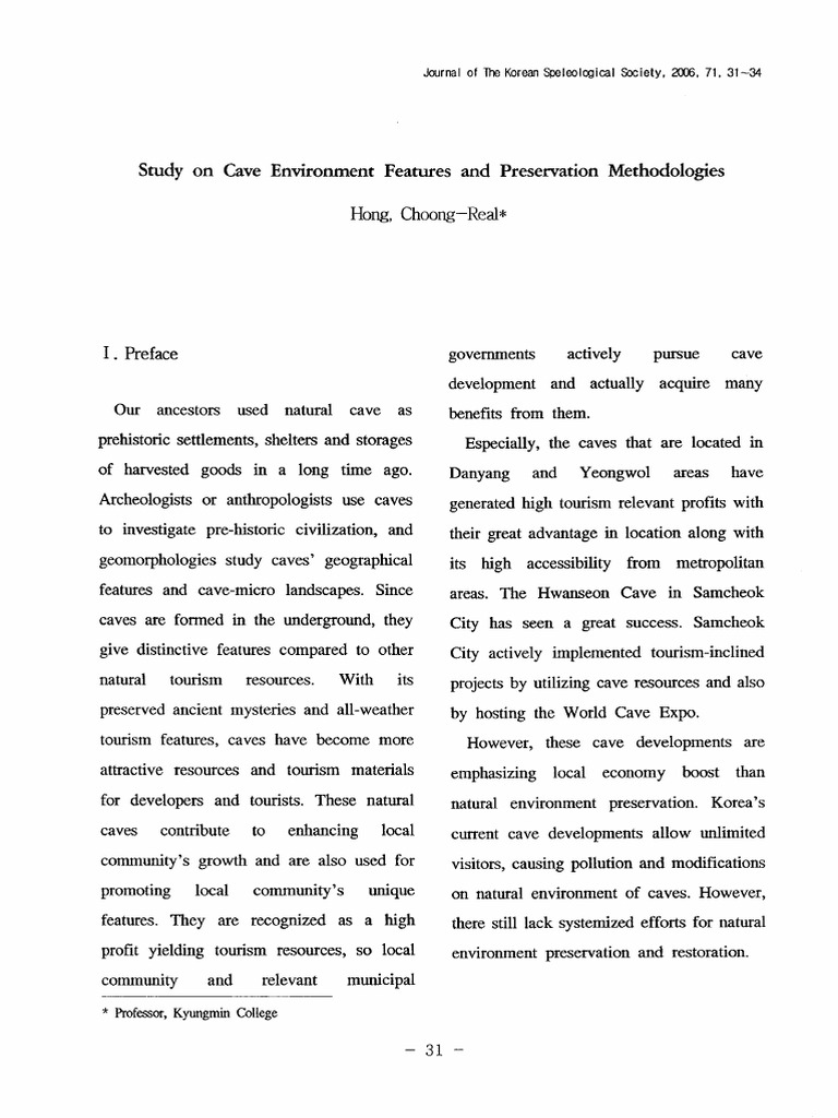 Study On Cave Environment Features and Preservation Methodologies | PDF