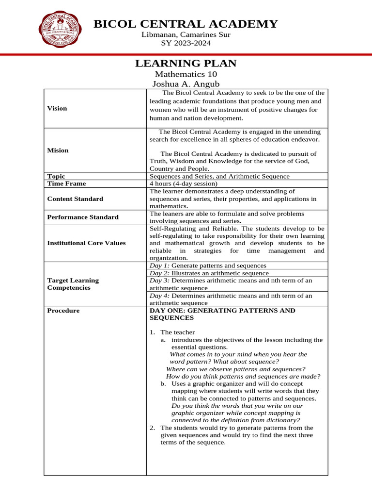 Math 10 Learning-plan (1) | PDF