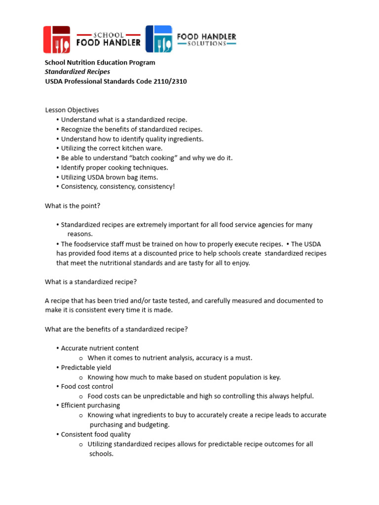 Standardized Recipes | PDF
