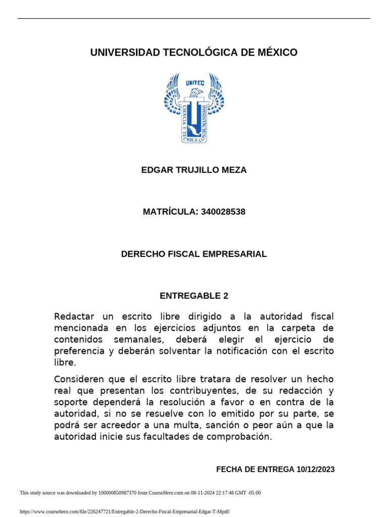 Entregable 2 Derecho Fiscal Empresarial Edgar T M PDF | PDF