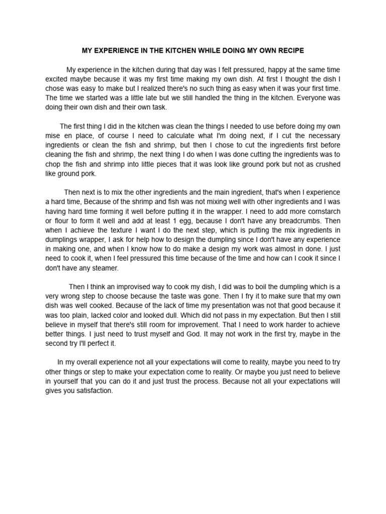 Narrative Essay About My Experience in Making My Own Recipe | PDF