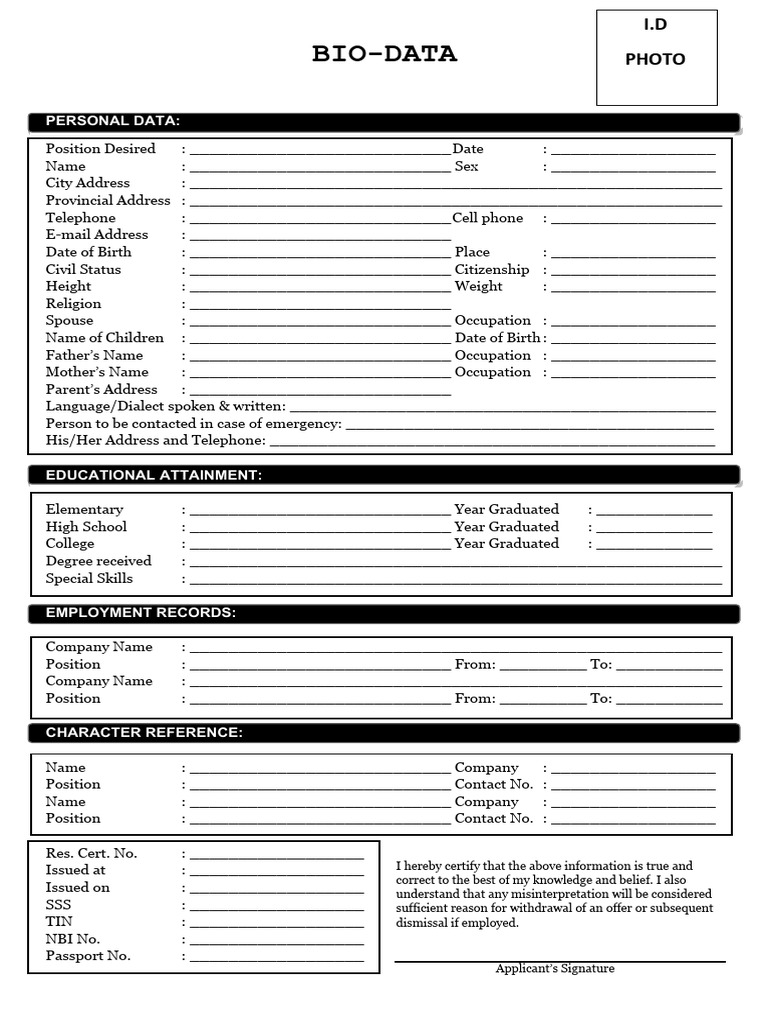Bio data form | PDF