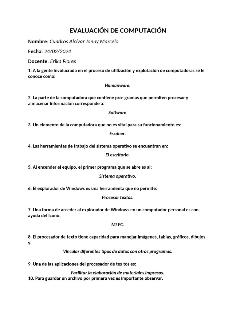 Evaluacion Computacion | PDF