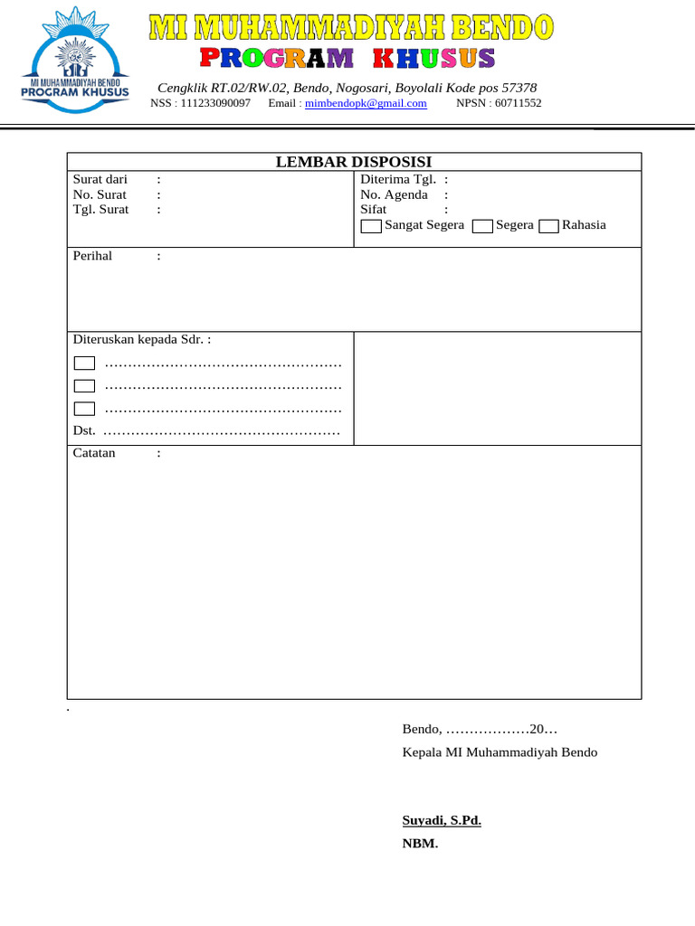 Lembar Disposisi Surat Masuk | PDF