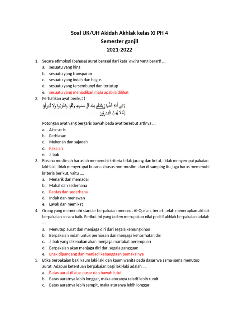 Soal UK-UH Akidah XI Bab 4 Ganjil | PDF