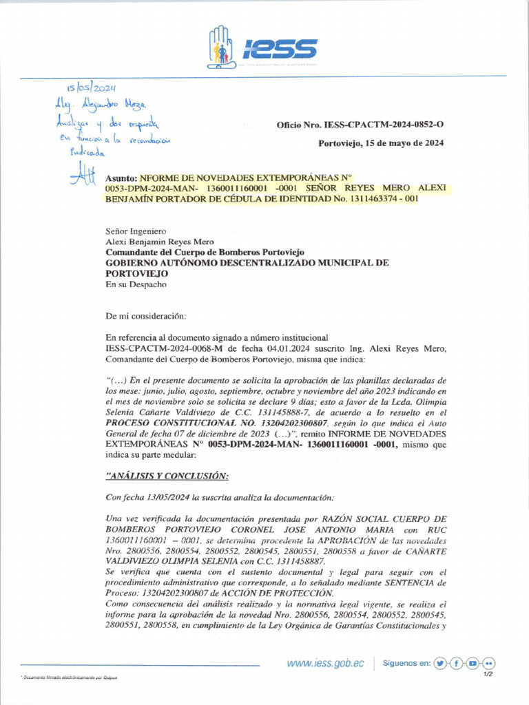 Informe de Novedades Extemporaneas #0053-Dpm-2024-Man - 136001110001 ...