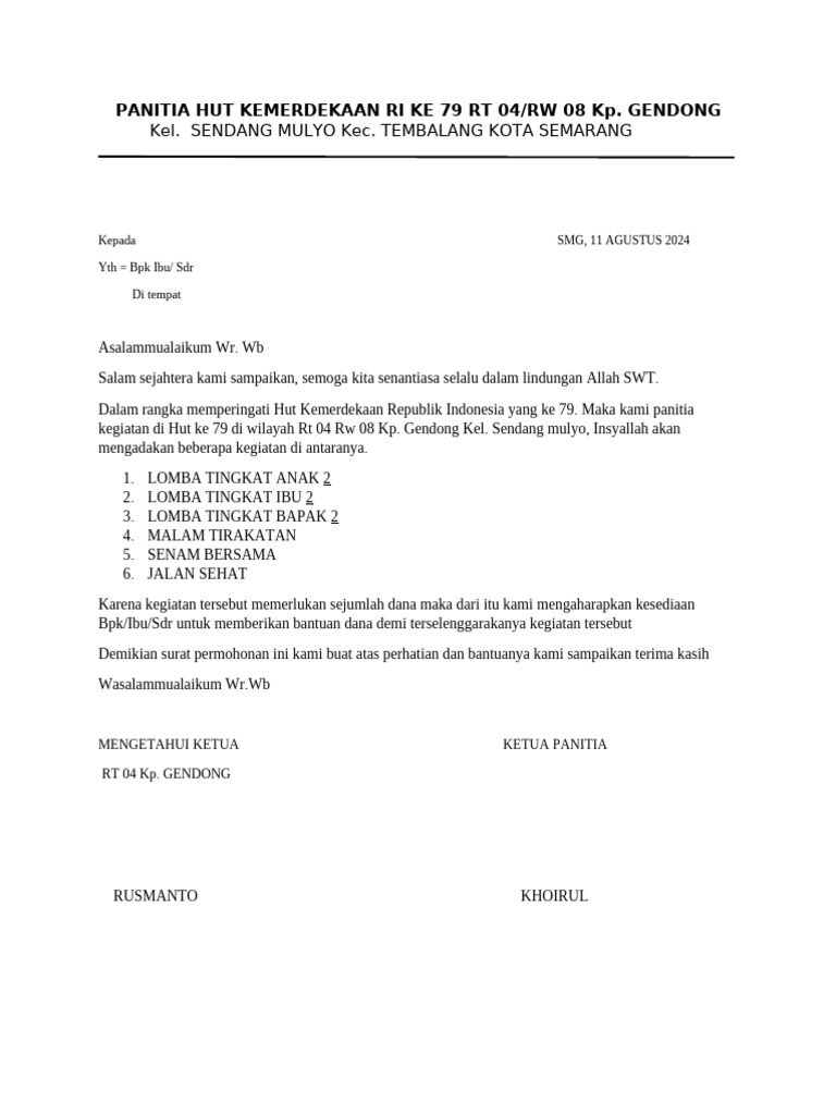 Panitia Hut Kemerdekaan Ri Ke 79 | PDF
