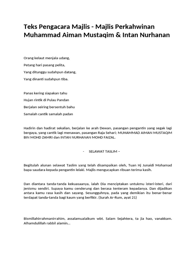Skrip Emcee Kahwin | PDF