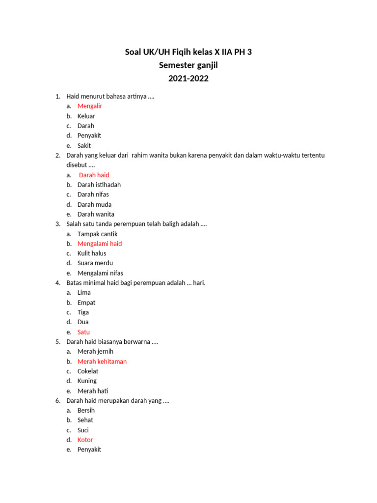 Soal UK-UH Fiqih X IIA Bab 3 Ganjil | PDF