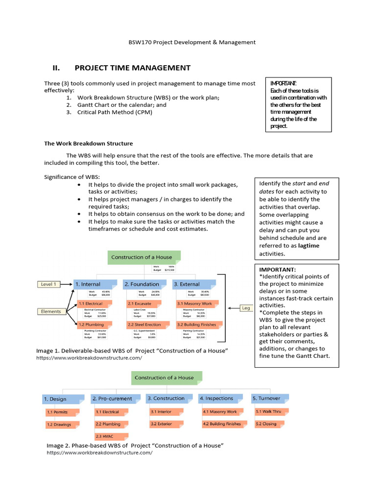 Project Time Management WBS Gantt Chart CPM Factsheet 2 | PDF