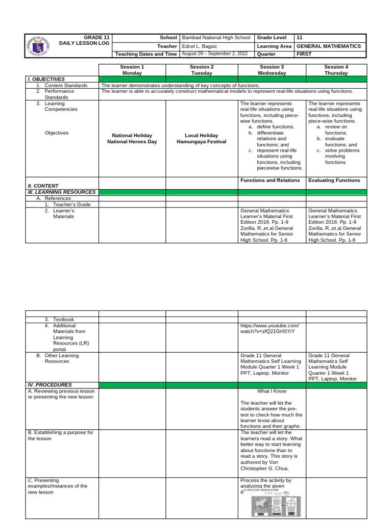 GEN MATH DLL FIRST QUARTER | PDF