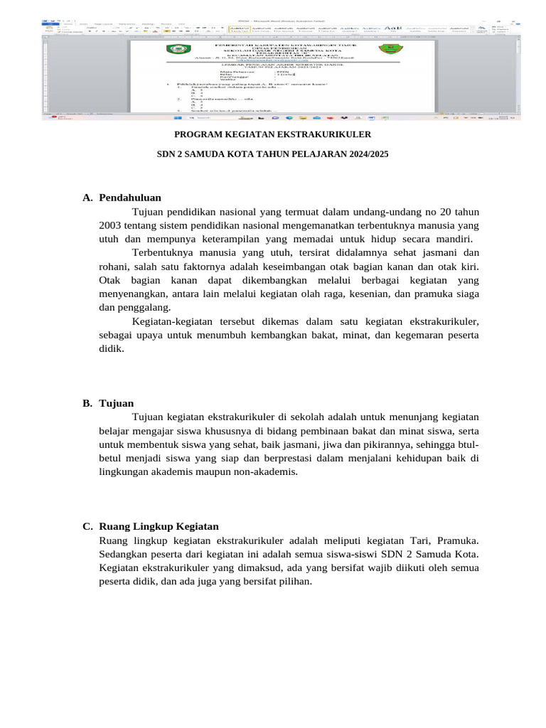 3 1 B Laporan Pelaksanaan Kegiatan Ekstrakurikuler Yang Mencakup Jenis Kegiatan Partisipasi ...