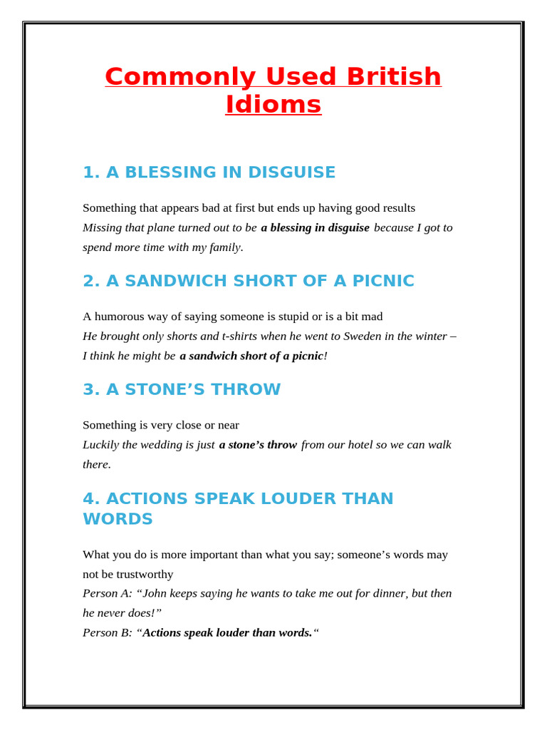 List of Commonly Used British Idioms | PDF