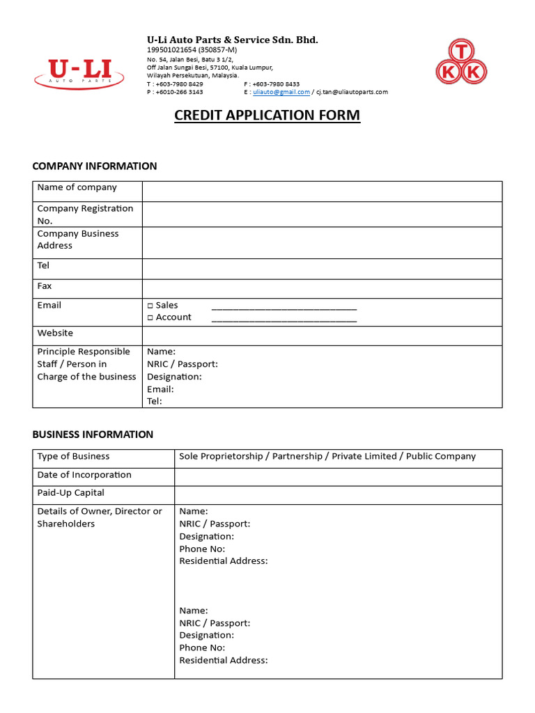 Credit Application Form | PDF