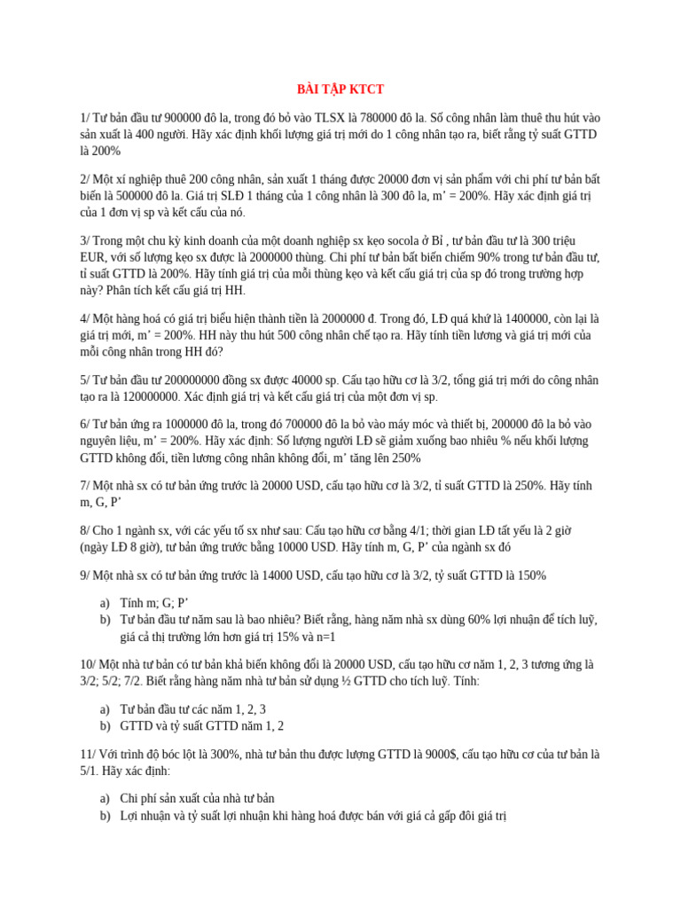 BÀI TẬP KTCT | PDF