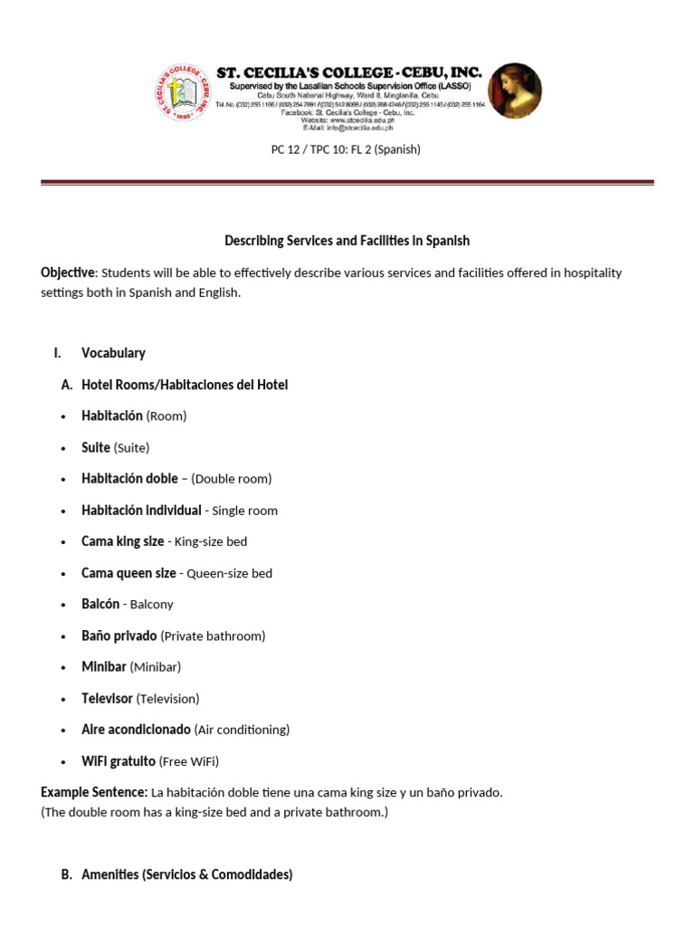 Lesson 3 Vocabulary For Hotel Rooms, Amenities, Dining, and Entertainment | PDF