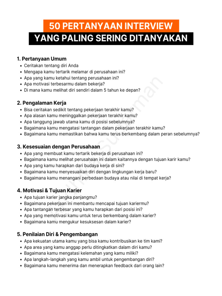 50 Pertanyaan Yang Sering Muncul Saat Interview | PDF