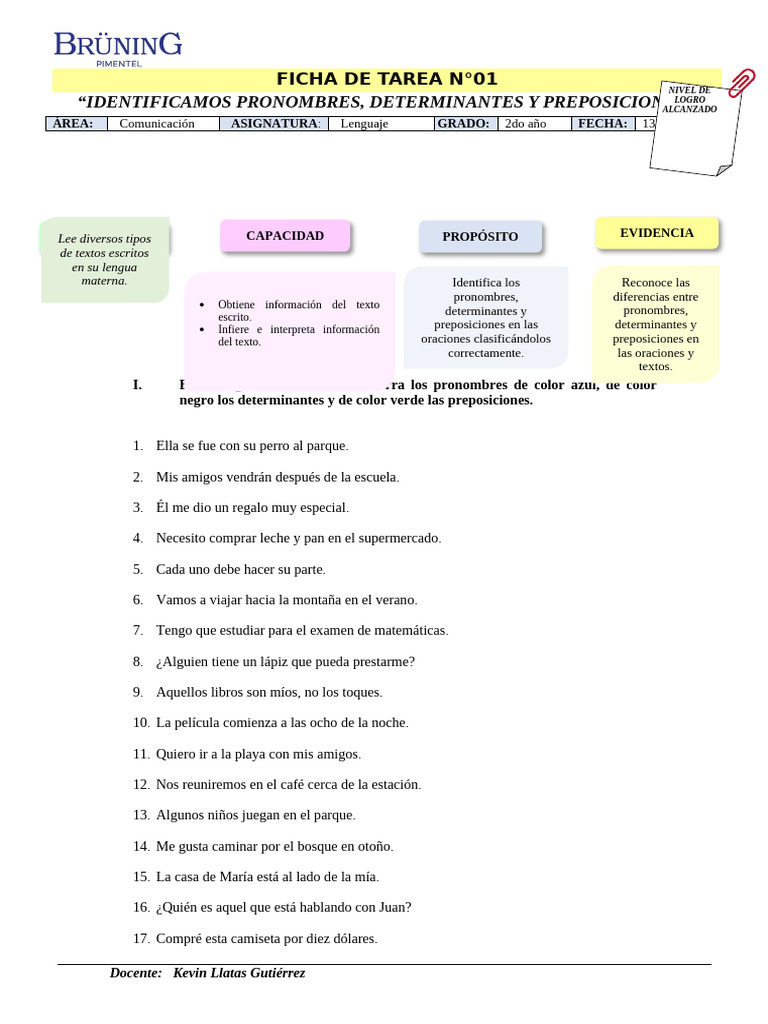 Lenguaje - 2do Año - Prof. Kevin - Semana 4 - Bim Ii - Ficha de Tarea | PDF
