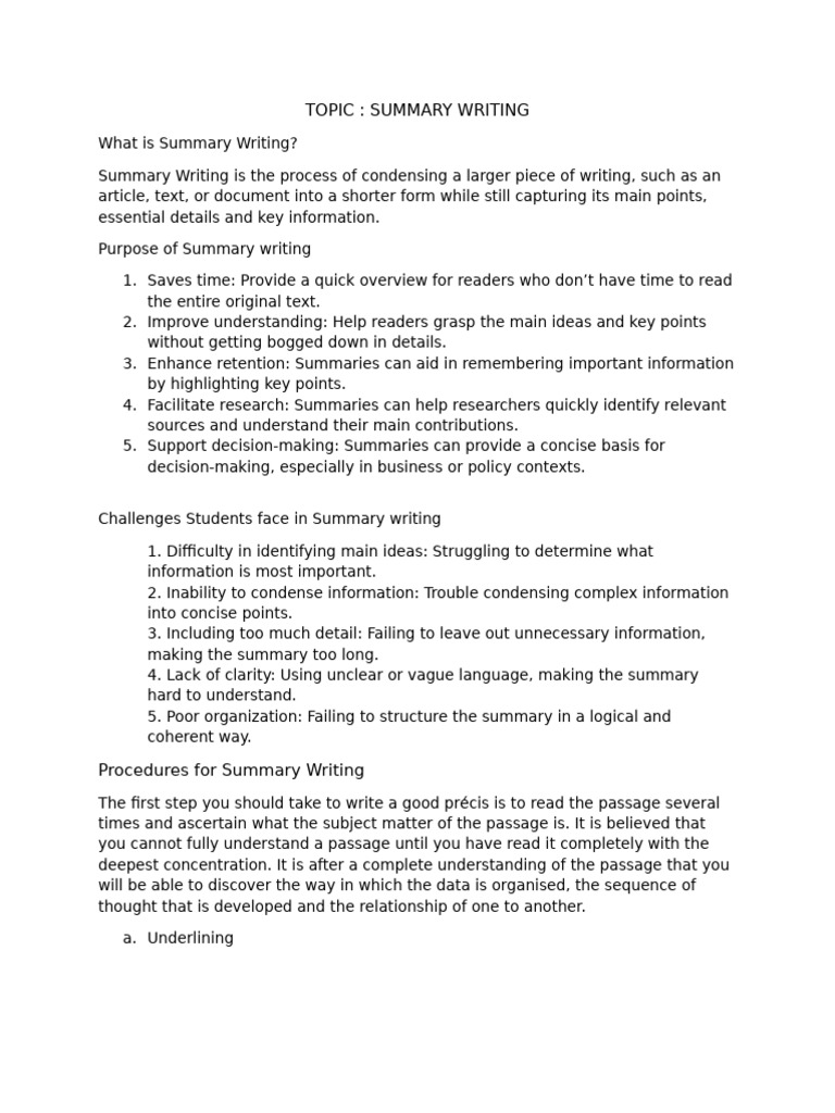 Topic: Summary Writing | PDF | Information | Cognition