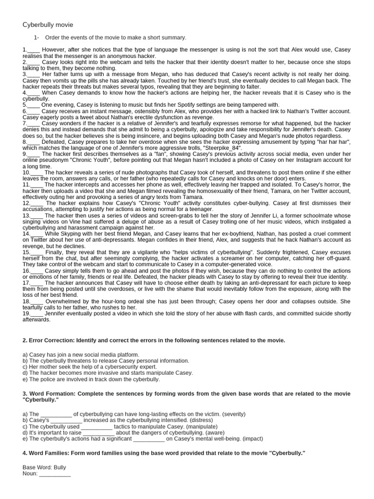 Cyberbully Movie Activities | PDF