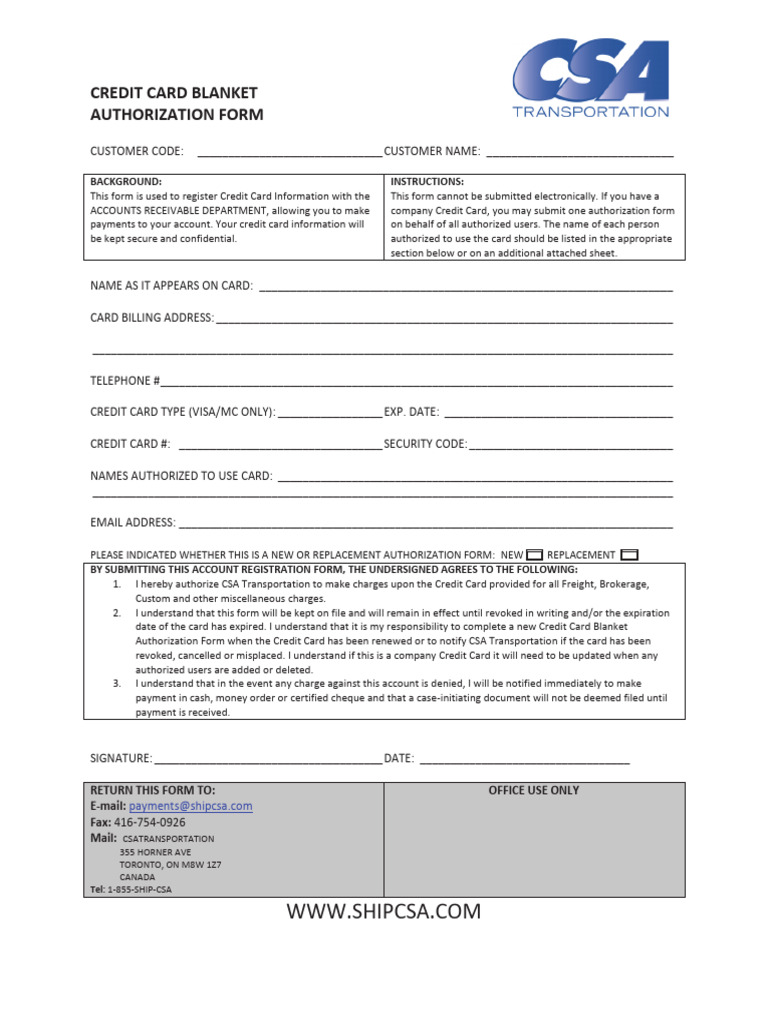 Blanket CC Form - New | PDF