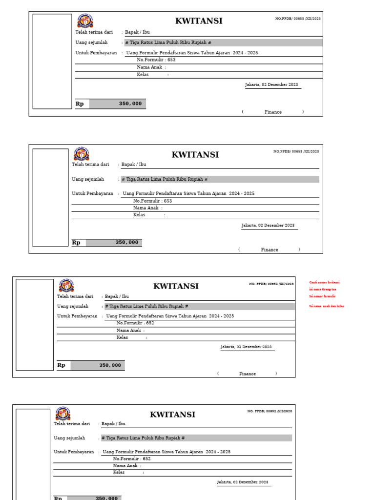 Kwitansi Up SPSB 2425 - Des | PDF