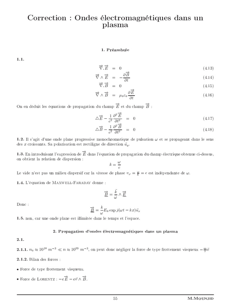 3-Ondes Électromagnétiques Dans Un Plasma Correction | PDF