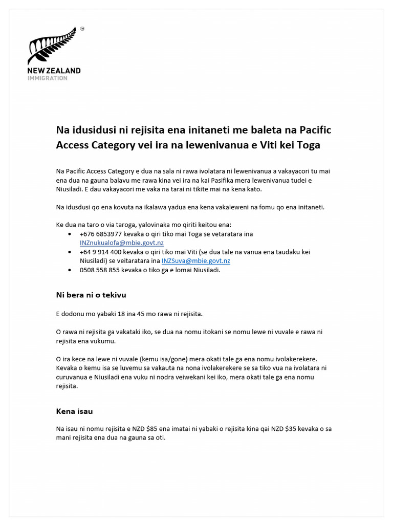 Pacific Access Category Online Registration Guide For Fiji - Fijian | PDF