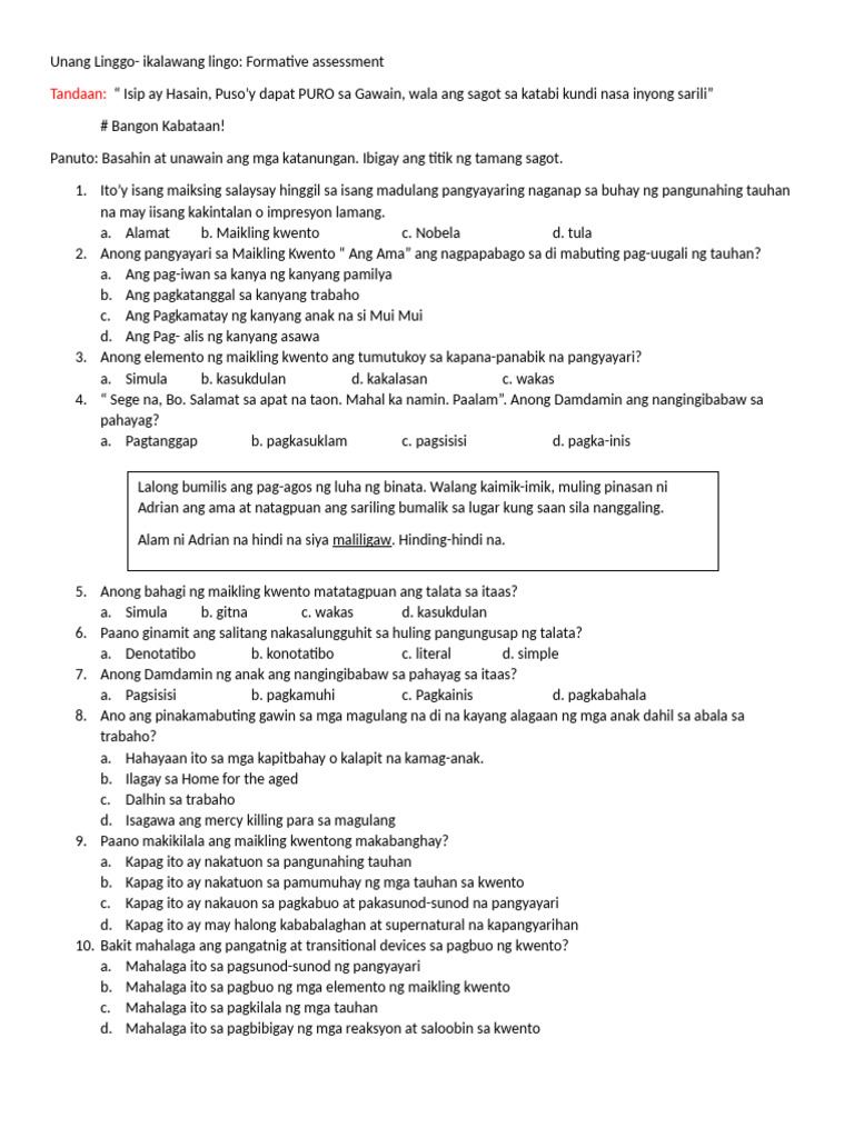 Formative Assesment Week 1 g9 | PDF