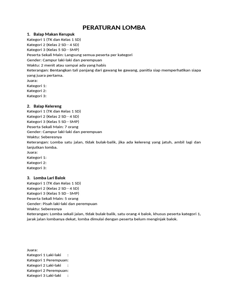 Peraturan Lomba (Print 2 Rangkap) | PDF