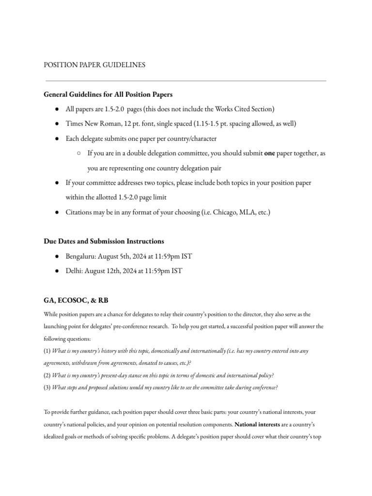 Position Paper Guidelines 2024 | PDF