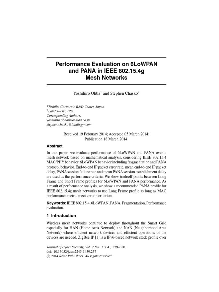 Performance Evaluation On 6LoWPAN and PANA in IEEE 802.15.4g | PDF | Computer Network ...