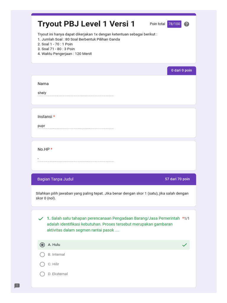 Tryout PBJ Level 1 Versi 1 | PDF