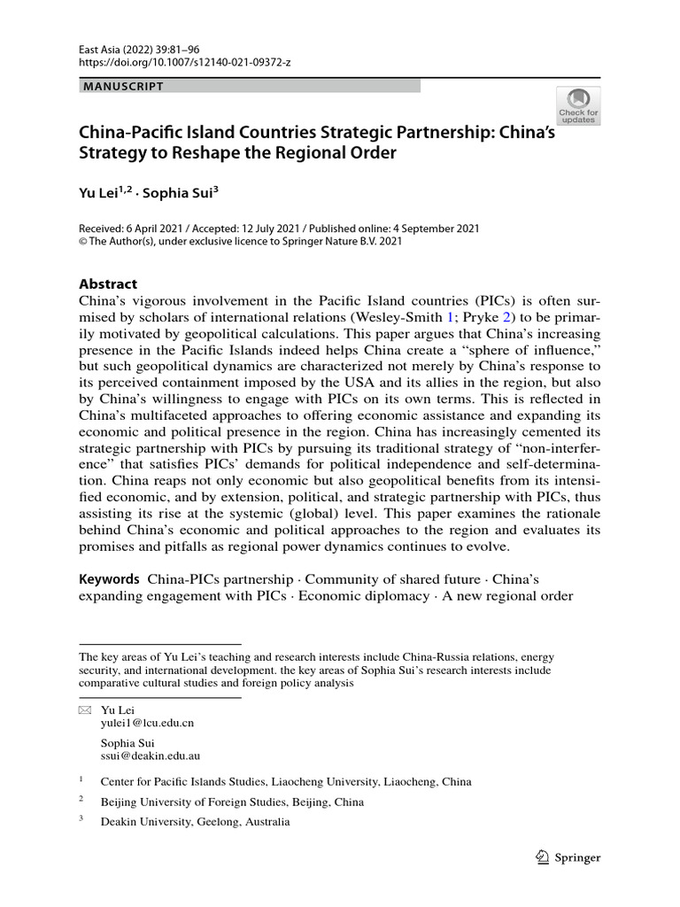 China Pacific Island Countries Strategic Partnership: China's Strategy ...