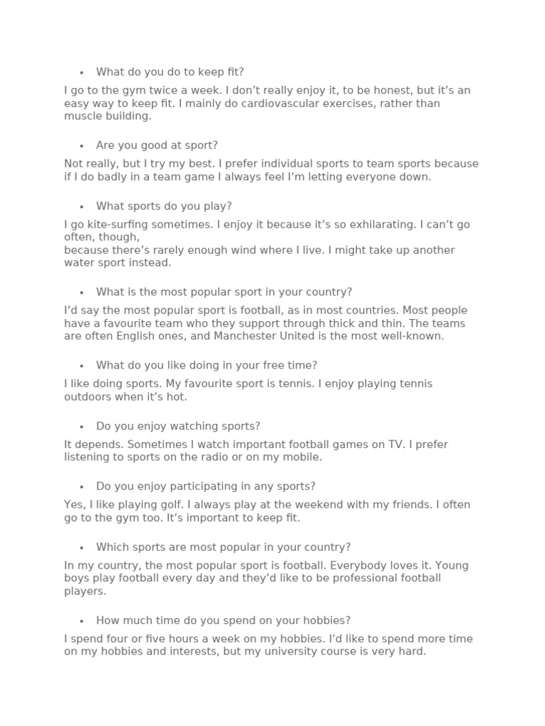 What Do You Do To Keep Fit | PDF