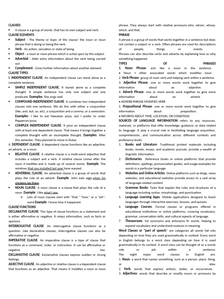 Reviewer in Structure of English Finals | PDF