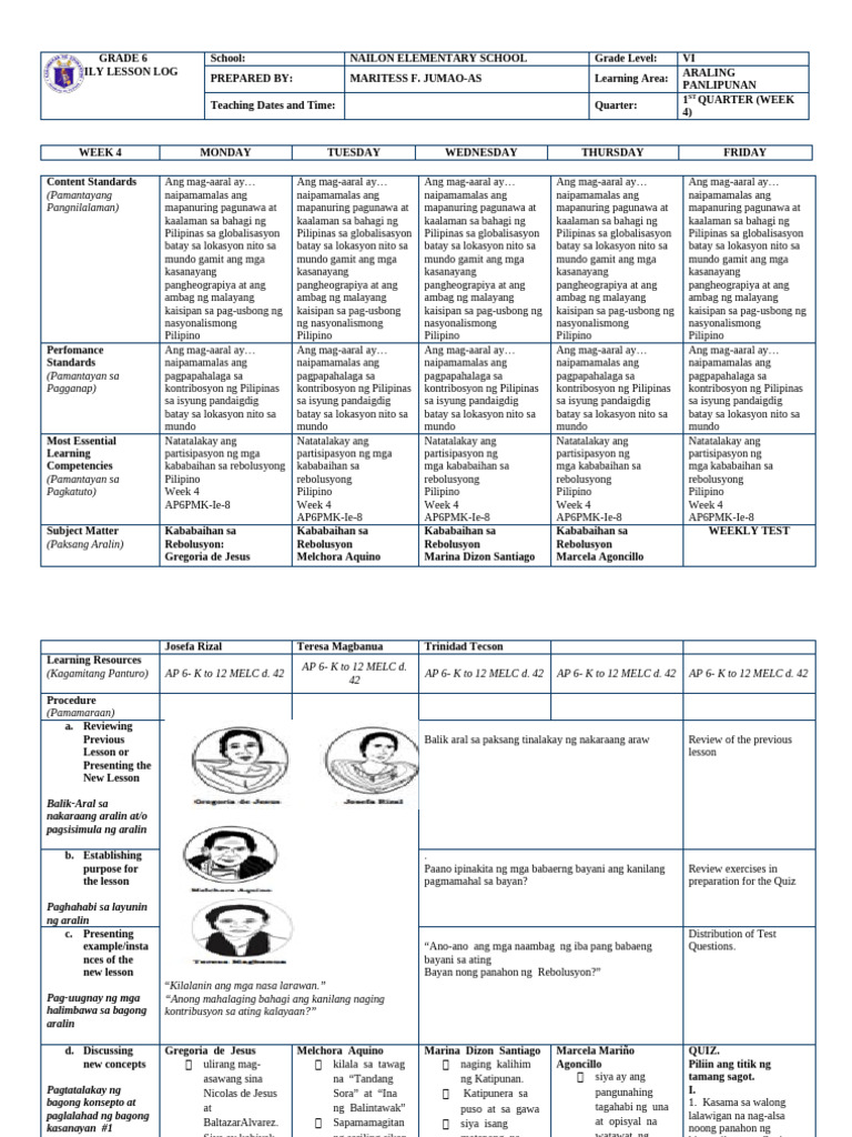 DLL - Ap 6 Week 4 - Q1 | PDF