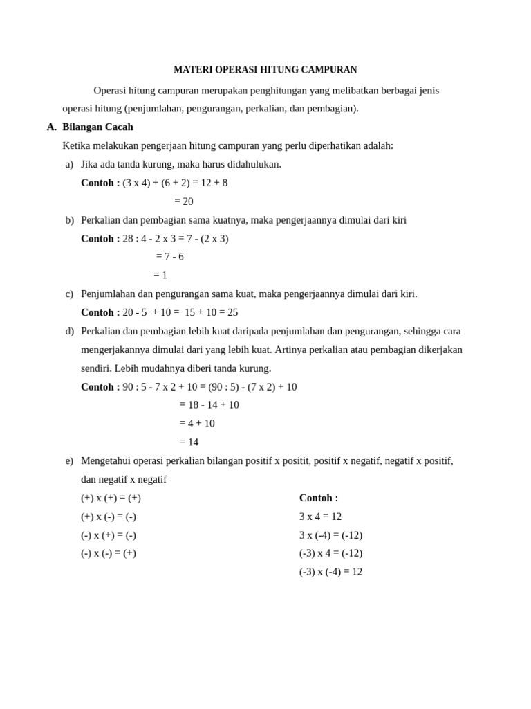 Materi Operasi Hitung Campuran | PDF
