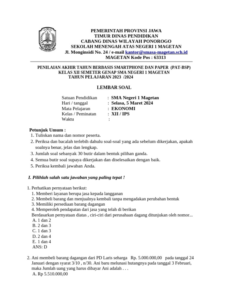 PAT - BSP GNP XII IPS 2024 - Sulistyo Didin Radianti | PDF