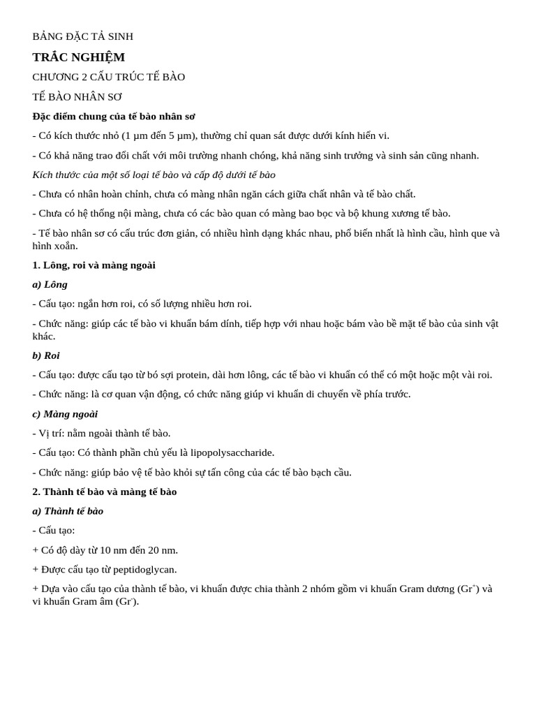 BẢNG ĐẶC TẢ SINH ck1 | PDF