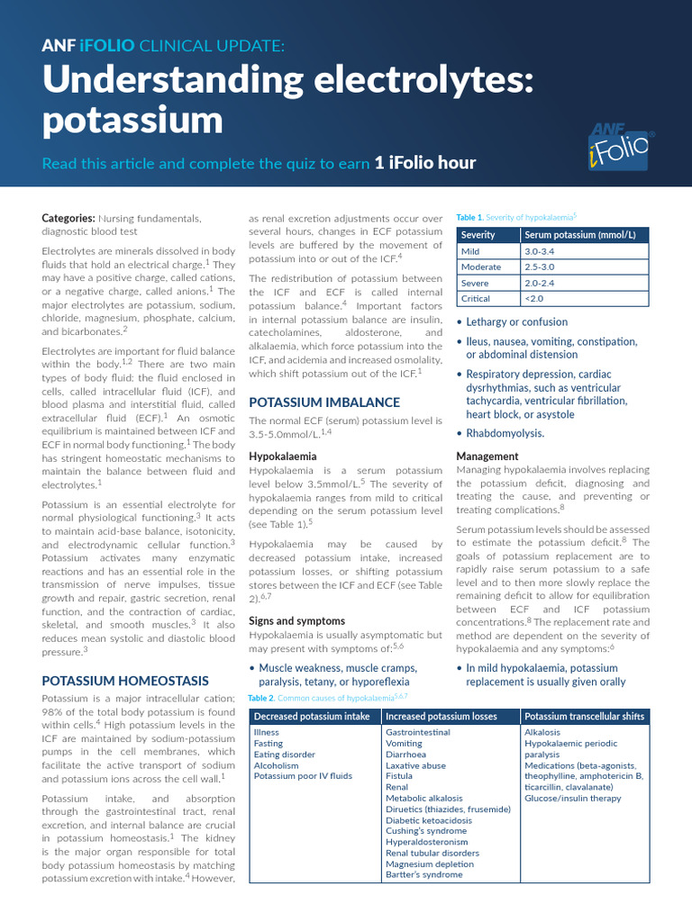 Understandingelectrolytes Potassium Aclinicalupdate - (Final) | PDF ...