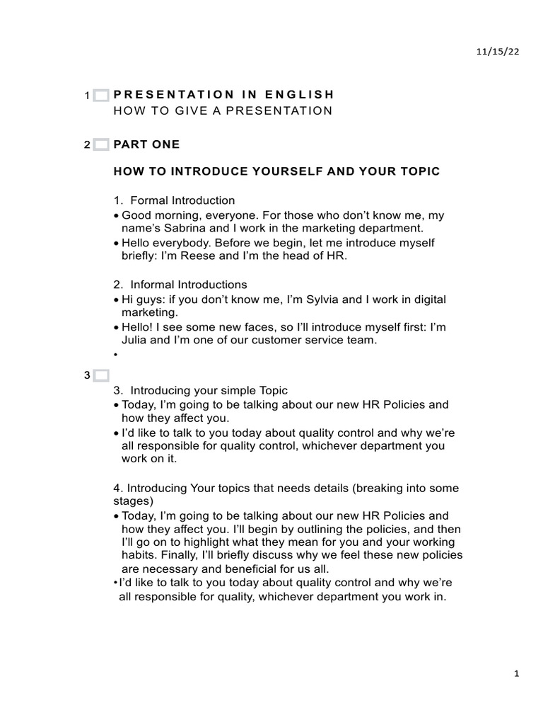 English For Presentation | PDF | Question