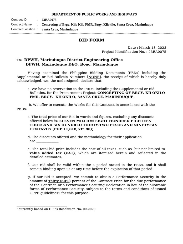 Bid Form | PDF