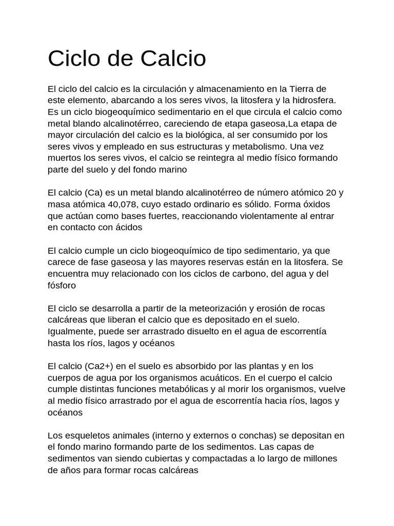 Ciclo de Calcio Escuela | PDF | Calcio | Caliza