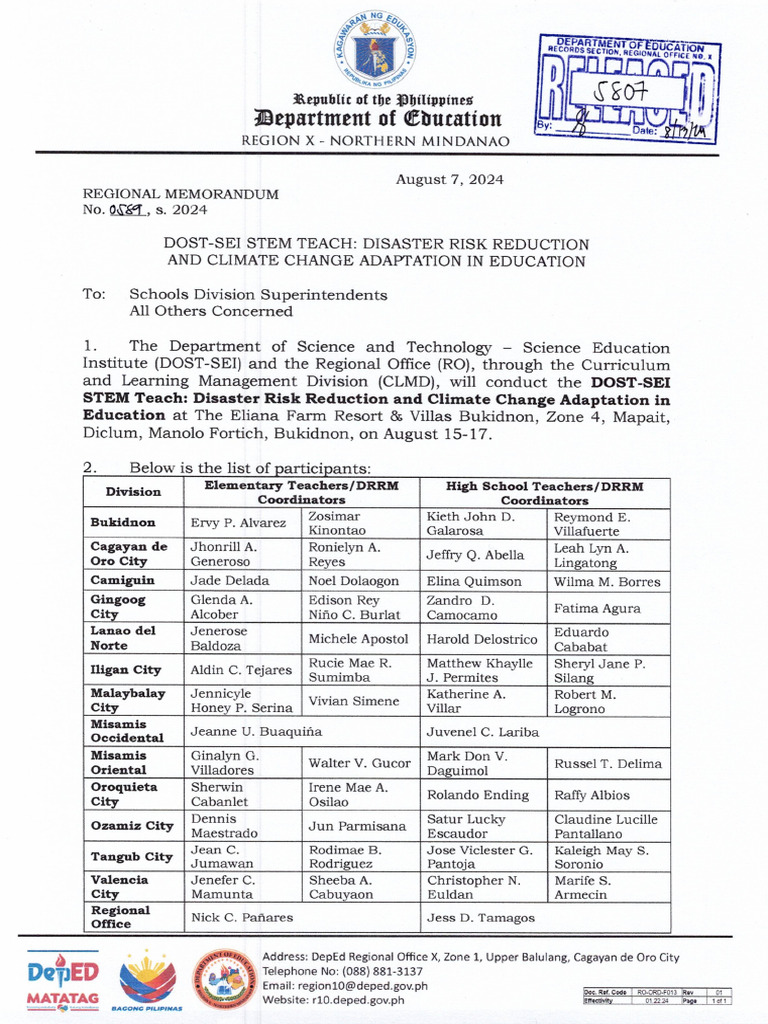 RM - 589 - DOST SEI STEM Teach Disaster Risk Reduction and Climate ...