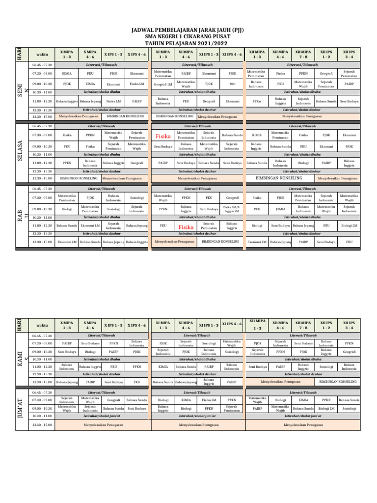 Jadwal PJJ 2021 - 2022 | PDF