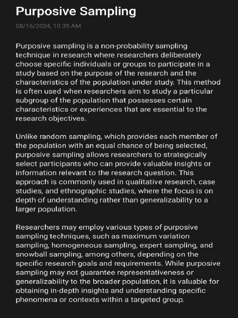 Purposive Sampling | PDF Purposive Sampling | PDF