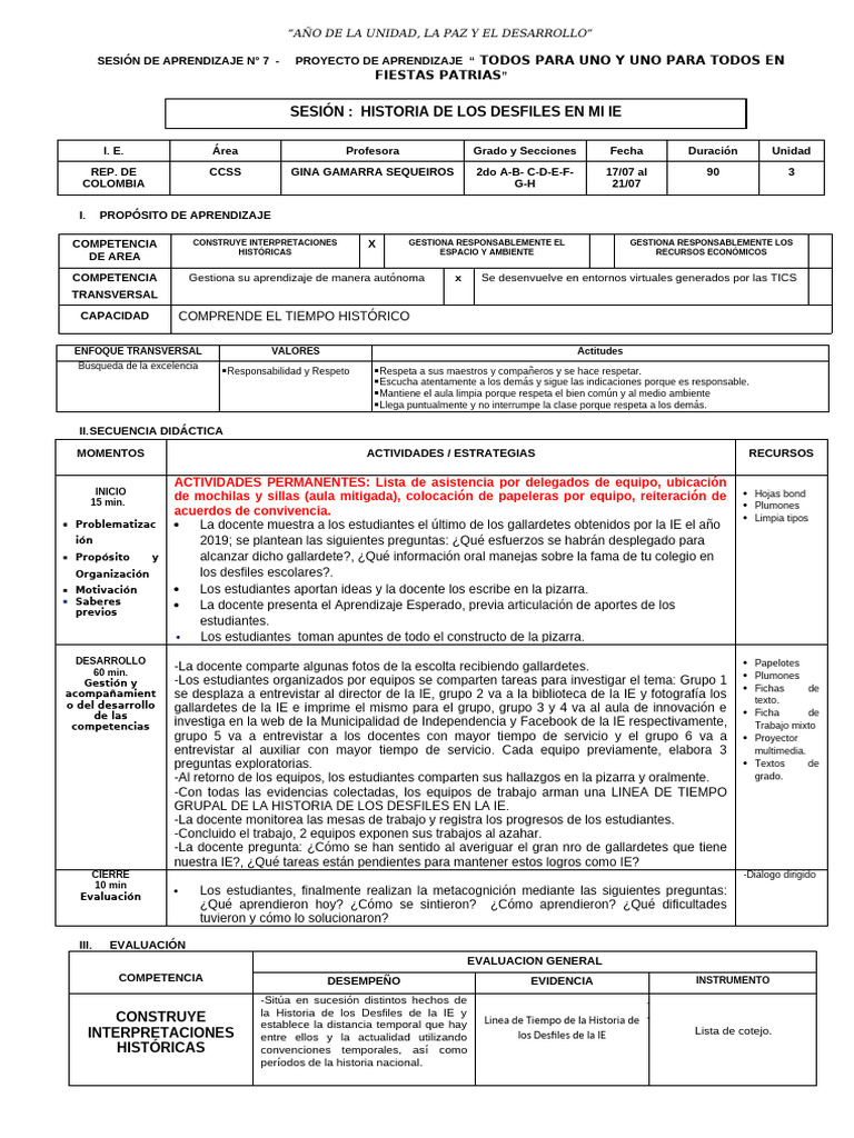Sesion Proyecto Multiareas - Poe El Desfile Escolar | PDF