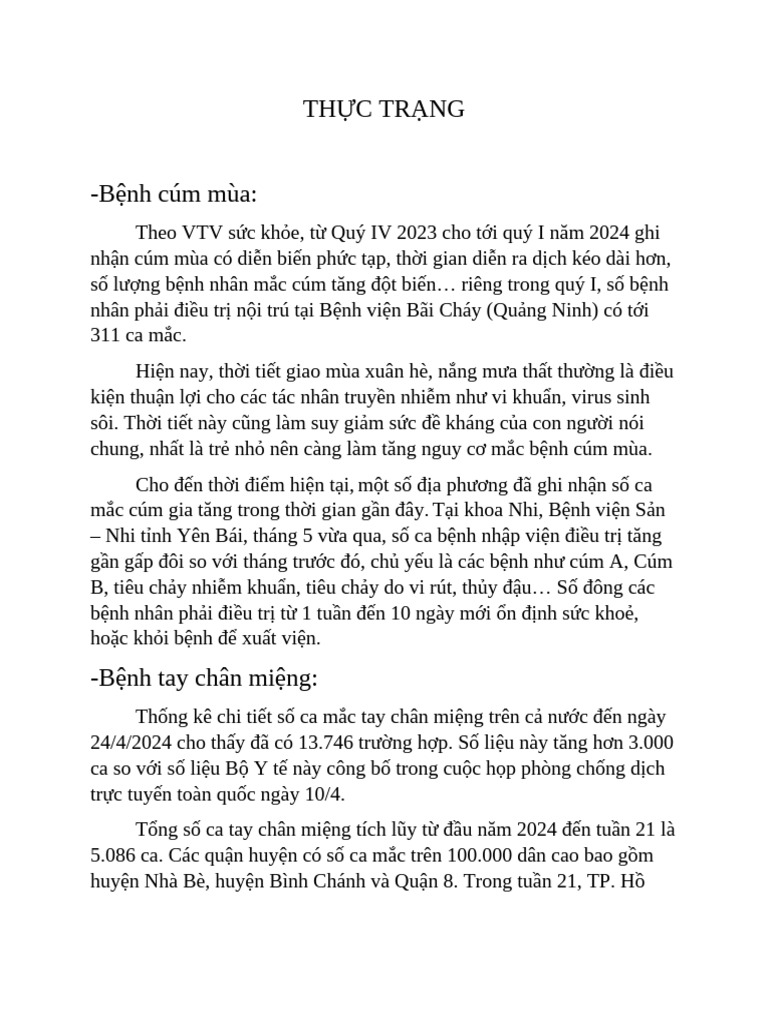 Thực trạng bệnh cúm mùa, tay chân miệng và thủy đậu | PDF